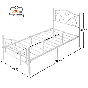IDEALHOUSE Twin Size Bed Frame with Headboard and Footboard, Metal Platform Bed Frame with Storage, Steel Slats Support Mattress Foundation, No Box Spring Needed, White