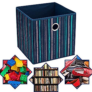 i BKGOO Foldable Storage Cube Drawer Bins Collapsible Fabric Storage Boxes with Round Metal Grommets for Organizing Shelf Nursery Home Closet 4Pack&6Pack 11x11x11 inch (6 Pack Blue, 11x11x11 inch)