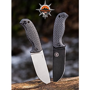 Off-Grid Knives - Tracker-X2 Camp Knife, Cryo D2, Micarta Scales, 90 Degree Spine, Kydex Sheath, Belt Attachment, Bushcraft, Hunting, Survival, Camping (Stonewash)
