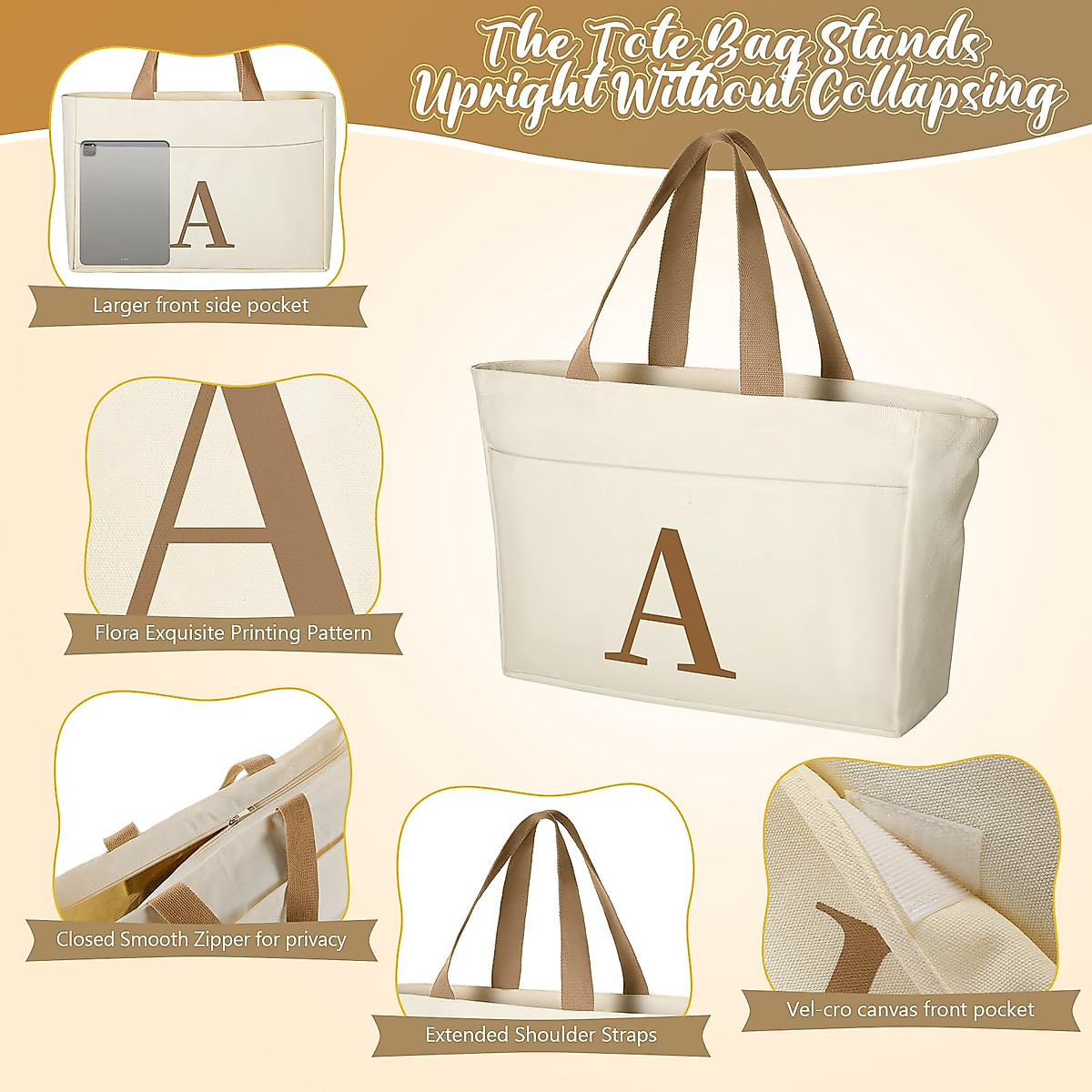 TRSODD Birthday Gifts for Women w Makeup Bag, Ini-tial Can-vas Tote Bags, Personalized Customized Bride Wedding Sister Couple Unique Gifts, Mono-gram Travel Beach Bag w Inner Pocket Card Gift Box B