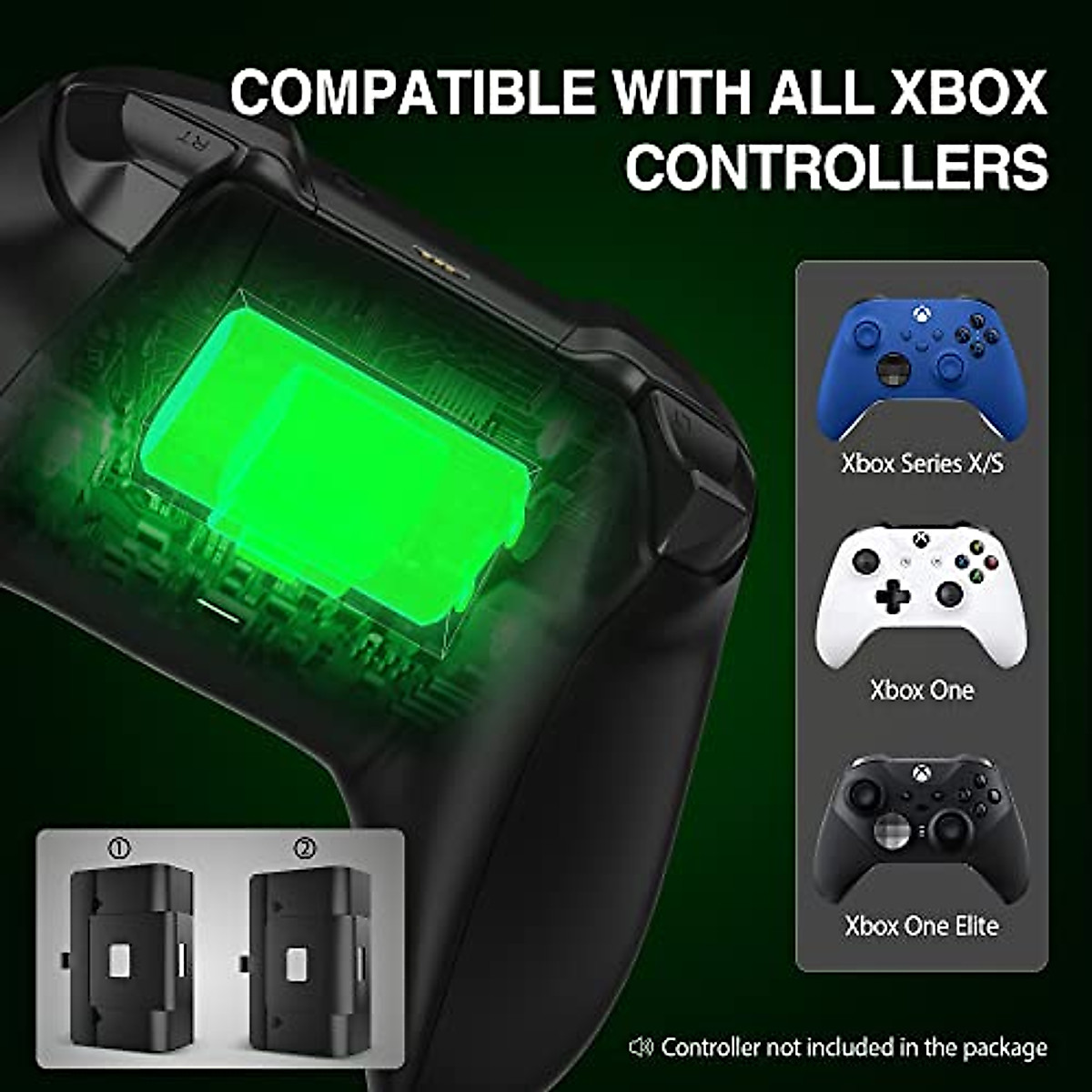 2 Pack Rechargeable Controller Battery Pack for Xbox One/Xbox Series X S with 4 Battery Cover Long-Lasting Play and Charge Kit with Micro USB Charging Cable for Xbox 1 S/X/Elite Wireless Remote