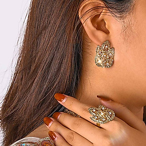 Campsis Crystal Necklace Gold Bib Style Necklace Bridal Earrings Bracelet Ring Jewelry Set Wedding Prom Costume Accessories Women and Ladies