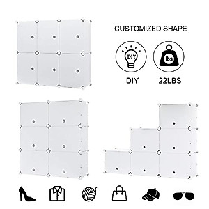 Aeitc Portable Shoe Rack, 72 Pair DIY Shoe Storage Shelf Organizer, Plastic Shoe Organizer for Entryway, Shoe Cabinet with Doors, White