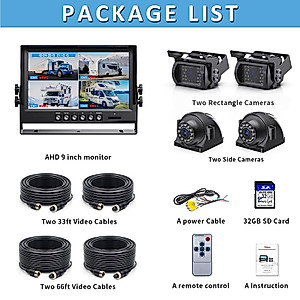 eRapta 1080P Wired Backup Camera System Kit,9" HD DVR Monitor with IP69 Waterproof Reverse/Side View Camera for RV Truck/Semi Box Truck/Trailer A9