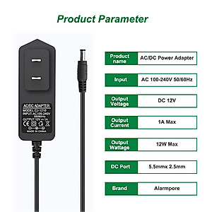 12V 1A Power Supply AC 100-240V to DC 12 Volt Transformers, 5.5 x 2.1mm 2.5mm Wall Plug,1000mA 12W Adapter for 12Volt 400mA 500mA 600mA 800mA 900mA LED Strip Light CCTV Security Camera