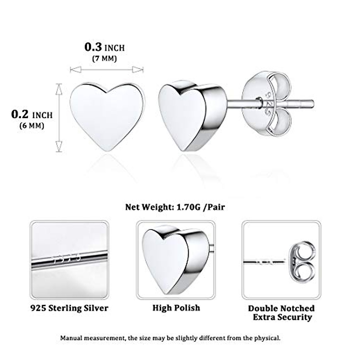 ChicSilver Hypoallergenic 925 Sterling Silver Small Minimalist Heart Earrings Studs Mini Dainty Love Heart Stud Earrings for Women Mothers Day Gifts for Mom