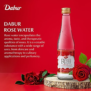 Dabur Rose Water - Elevate Your Culinary Artistry & Unveil Glowing Skin w/Handpicked Red Roses - Aromatic Elixir Perfect for Enhancing the Flavors of Your Dishes & Reveals Your Beauty - 250ML