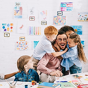 Nezyo 144 Pieces Rainbow Name Tag Stickers for Kids Students Rainbow Adhesive Name Stickers Tag Desk Labels in 6 Designs for Classroom School Office, 3.5 x 2.5 Inches (Modern Style)