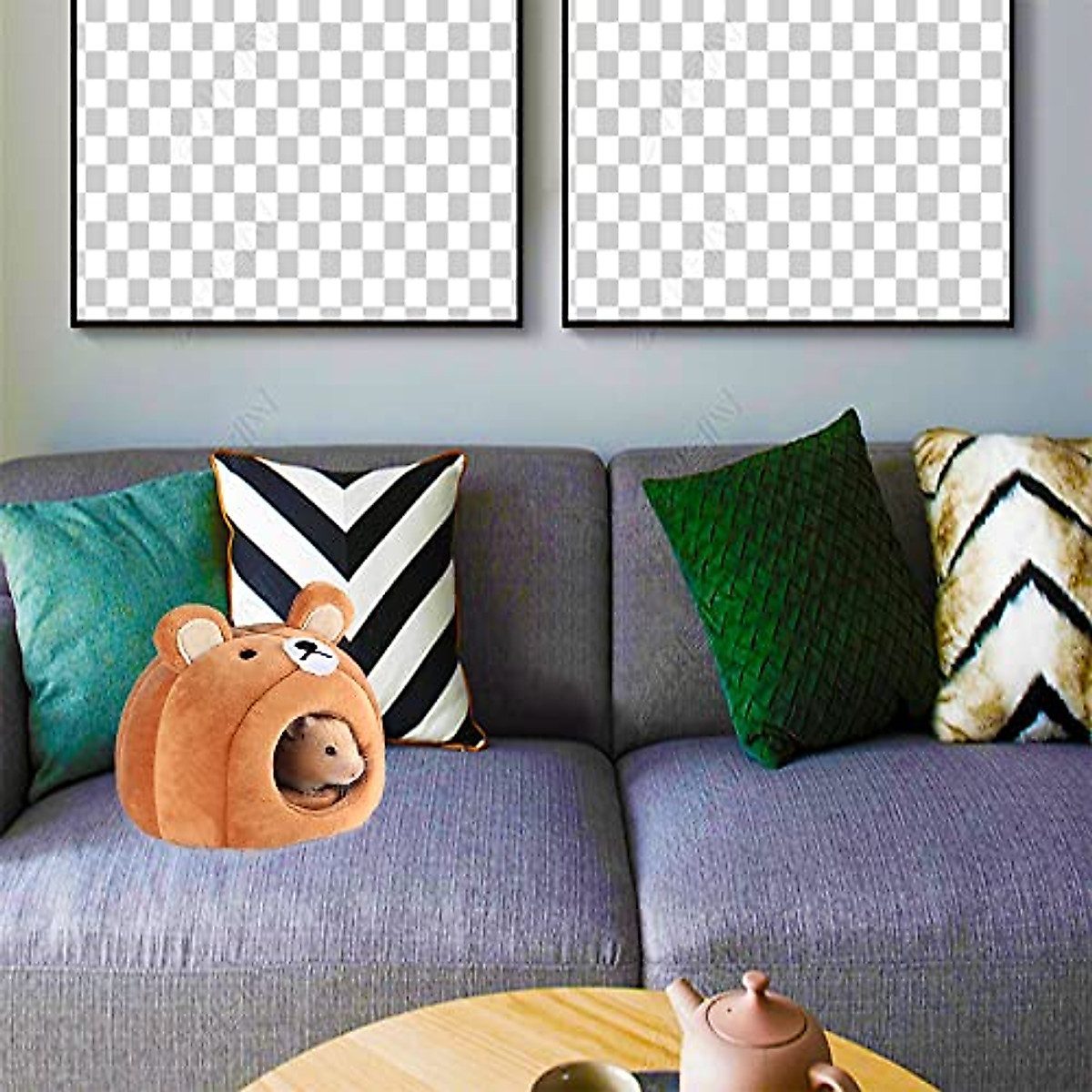 PIXRIY Guinea Pig Cave Bed, Small Animal Washable Cage Accessories Pet Hideout Bed House Anti-Slip for Hamsters,Chinchilla and Hedgehogs (Bear)