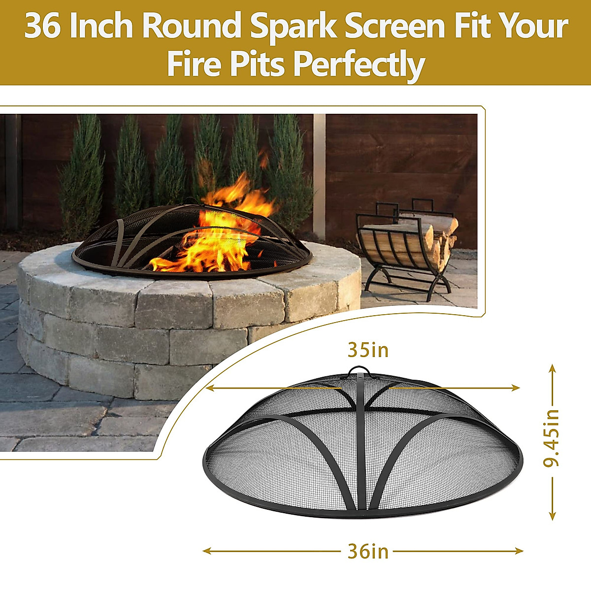 27In Reinforced Steel Round Fire Pit Screen Cover,Outdoor Patio Fire Pit Spark Screen,Heavy Duty Steel Mesh Firepit Ember Lid with Handle