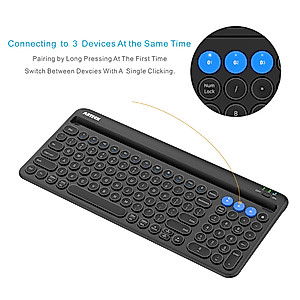 Arteck Wireless Bluetooth Keyboard for Windows, iOS, Android, Computer, Laptop, Smartphone - Multi-Functional with Built-in Cradle