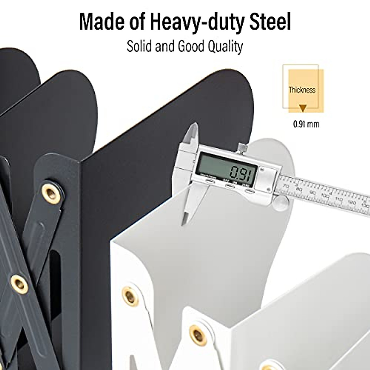 Expandable Bookend, Adjustable Metal Book End, Desk Magazine File Organizer Holder, Desk Organizer and Accessories for Office, Books, Papers, Extends up to 19 Inches (Black)