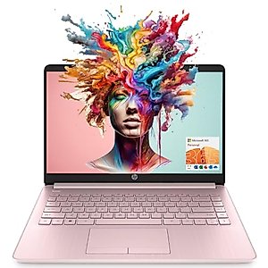 HP Portable Laptop (Include 1 Year Microsoft 365), 14’’ HD Display, 16GB RAM, 64GB eMMC, Intel Quad-Core N4120, Student and Business, Webcam, HDMI, Wi-Fi, RJ-45, Windows 11 Home, Pink