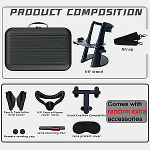 Piskyet Carrying Case with VR Stand, Compatible with Q2 Accessary, Travel Case for Q2/Q1/Elite Head Strap/Halo Strap/Oculus Go, Hard Case with Accessories Kits
