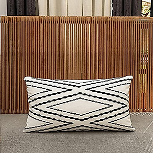 Outdoor Black White Pillow Cover Waterproof, Boho Aztec Double Printed Throw Pillow Covers, Decorative Geometric Modern Cushion Covers for Garden Patio Furniture Couch Sofa Home,12×20 Inch, Set of 4