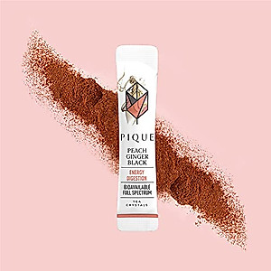 Pique Organic Peach Ginger Tea Crystals - Caffeinated Black Tea For Energy, Prebiotic Polyphenols Support Healthy Digestion - 14 Single Serve Sticks (Pack of 1)