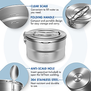 Lixada Camping Pot Stainless Steel Camping Cook Pot 1.5L Camping Cooking Pot with Lid and Folding Handle, Large Capacity Bento Pot Camping Cookware for Outdoor Backpacking, Hiking, Picnic