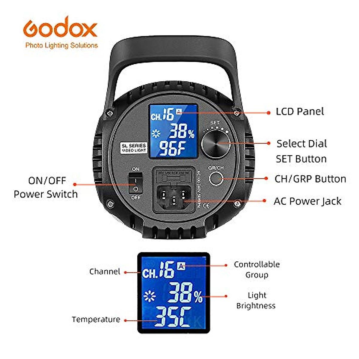 Godox SL-60W CRI 95+ LED Video Light SL60W White 5600K Version 60WS Bowens Mount + Reflector