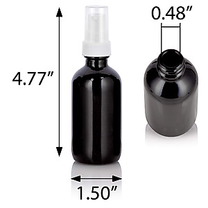 JUVITUS 2 oz Black Glass Luxury Boston Round Bottle White Treatment Pump (12 Pack) + Funnel