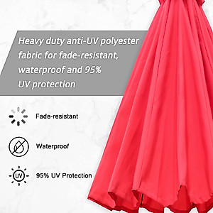 LUCKYERMORE 9ft Offset Hanging Market Patio Umbrella 18 Ribs Easy Tilt Adjust for Patio Backyard, Garden, Poolside and Beach, Red