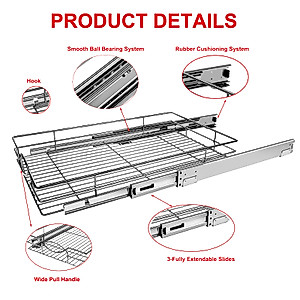 Sikarou Pull Out Cabinet Organizer 11" W x 16.5" D, Heavy Duty Kitchen Cabinet Pull Out Shelves, Slide Out Wire Basket for Kitchen Cabinets, Bathroom, Pantry, Chrome Finish…