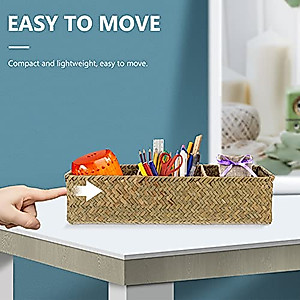 YARNOW Woven Shelf Baskets Storage Baskets Seagrass Wicker Baskets Makeup Holder Organizer Divided Storage Bins Box Container Sundries Organizer Cosmetic Storage Box for Bedrooms Home