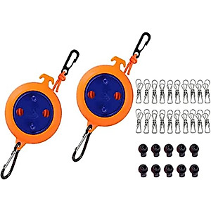 Retractable Camping Clothesline, Adjustable Travel Laundry Rope, Heavy Duty Washing Line with 20 Clothespins & 10 Stoppers for Indoor/Outdoor, Camping, Travel, Courtyard, 26ft, 2Pack