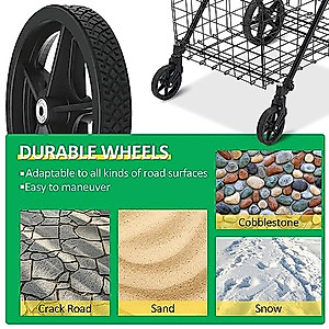 Spurgehom 2-Tier Shopping Cart with Wheels Folding Grocery Cart with Removable Double Baskets 360° Rolling Laundry Cart Compact Pet Stroller Utility Cart for Groceries with Oxford Cloth Liner, Black