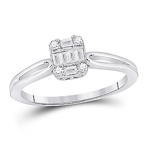 The Diamond Deal 14kt White Gold Womens Baguette Diamond Cluster Ring 1/5 Cttw