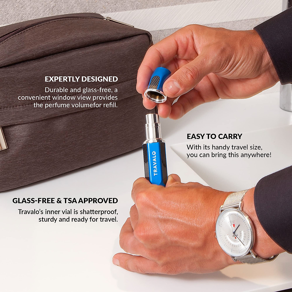 Travalo Vector Travel Perfume Atomizer | TSA Approved Mini Perfume Refillable Bottle | Travel Perfume Bottle Refillable | Travel Size Perfume w/Case | Stylish Refillable Perfume Bottle | Black 0.17oz