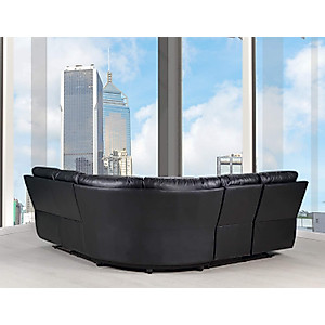 HomeRoots Black Faux Leather Power Reclining L Shaped Corner Sectional