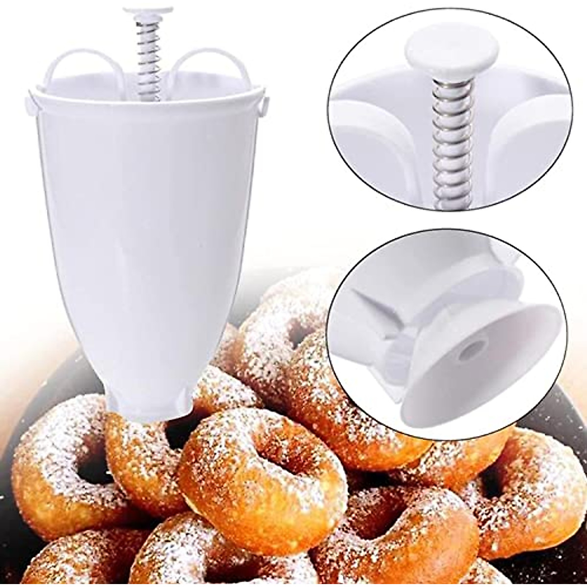 One hand Donut Maker Manual Donut Maker Plastic Doughnut Machine Mold Biscuit Donut Maker Donut-Depositor Made Waffle Dispenser Donut Kitchen Pastry Making Bake Ware DIY Baking Tool (1 PCS, White)
