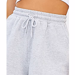 AUTOMET Womens Sweat Trendy Shorts Casual Summer Cotton Shorts Elastic Comfy Running Shorts High Waist Pockets Shorts Clothes Grey