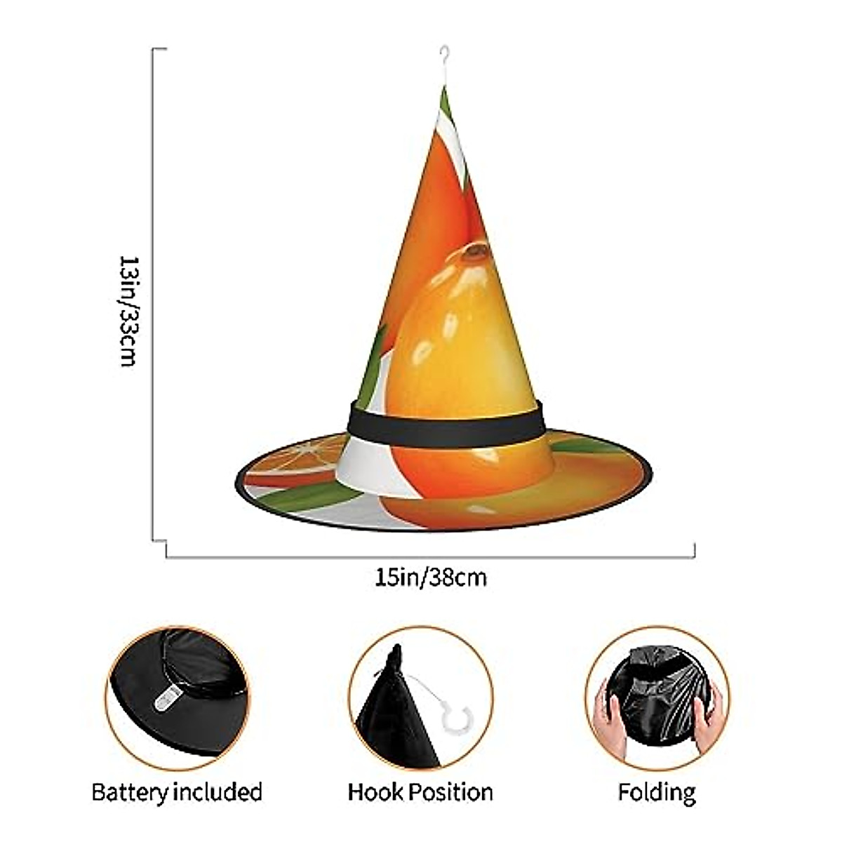 EVANEM Orange Citrus 2 Pcs Halloween Witch Hats With Led Lights Halloween Decorations Hat For Women Glowing Witch Hat