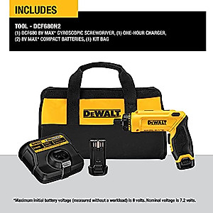DEWALT 8V MAX Cordless Screwdriver Kit, Gyroscopic, 2 Batteries, Electric (DCF680N2)