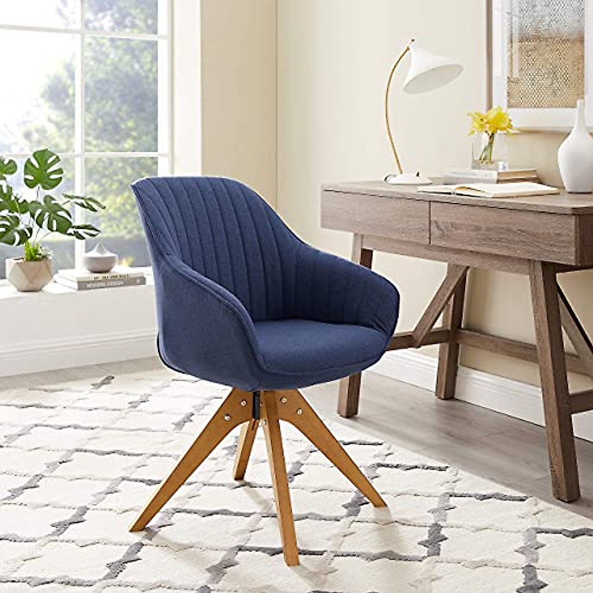 Art Leon Mid Century Modern Swivel Accent Chair with Arms, Beech Wood Legs Upholstered Computer Desk Chair for Small Spaces Home Office Living Room Bedroom, Royal Blue