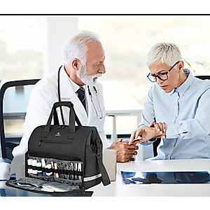 MATEIN Medical Bag, Large Water-Resistant First Aid Bags with Many Pocktets for Nursing, Portable Clinical Home Health Bag Doctor Bag Nurse Gifts for Home Visits, Health Care, Hospice, Black