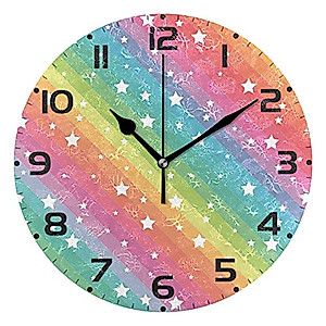 Oreayn Rainbow Stars Wall Clock for Home Office Bedroom Living Room Decor Non Ticking Colorful