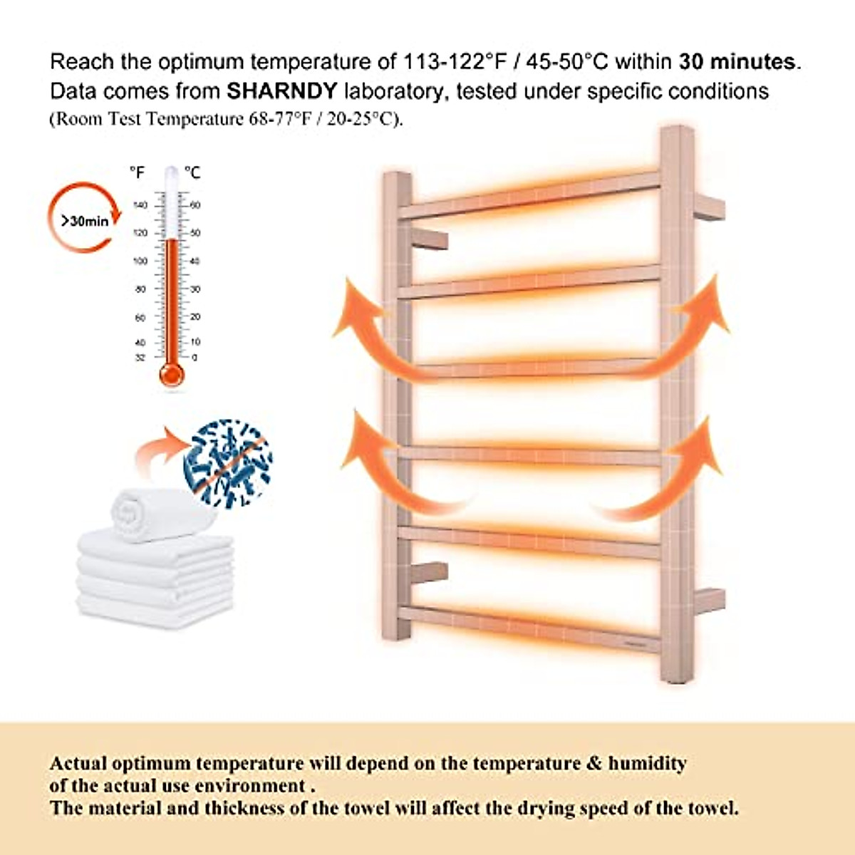SHARNDY Towel Warmer Brushed Nickel for Bathroom Wall Mounted Bath Towel Heater Plug-in Square 6 Bars Drying Rack Stainless Steel Electric Heated Towel Rack ETW13 68W 26.77x20.47x4.13 inches