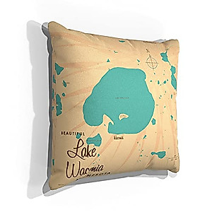 Lake Waconia Minnesota Map Canvas Throw Pillow for Couch or Sofa at Home & Office by Lakebound 18" x 18".