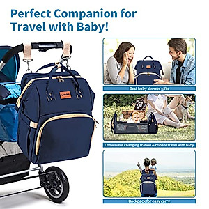 KUWANI Diaper Bag Backpack, Multifunction Travel Baby Changing Bag for Dad/Mom, Large Unisex Diaper Backpack, Waterproof Diaper Bag with Stroller Straps, Baby Registry Search(Navy Blue)