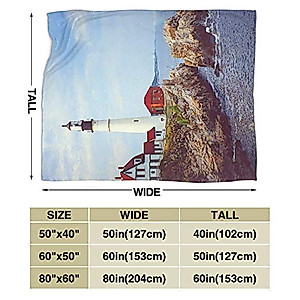 Vintage Sea Landscape Lighthouse Flannel Fleece Microfiber Throw Blanket Extra Soft Brush Fabric Winter Warm Sofa Blanket Fuzzy Microplush Lightweight Thermal Fleece Blankets for Home Bed Couch