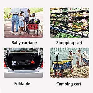Suuim Outdoor Folding Utility Wagon Collapsible Outdoor Garden Utility Wagon, Transport Trolley for All Terrain, Beach Trailer, Adjustable Handle, Load-Bear