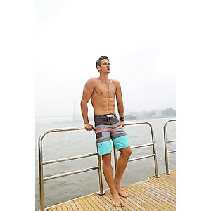 ninovino Men's Water Sports Swim Trunks Stripped Lightweight Quick Dry Coffe 36