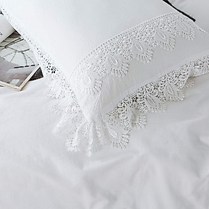 Softta Boho King Size White Lace Bedding Collection Ruffled Vintage 3pc Duvet Cover Set 100% Wahed Cotton Princess Grils Bedding Sets