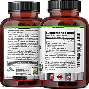 Zazzee USDA Organic Cranberry 25:1 Extract, 12,500 mg Strength, 100 Vegan Capsules, Over 3 Month Supply, Standardized, Concentrated 25X Extract, 100% Vegetarian, Certified Organic, Non-GMO All-Natural