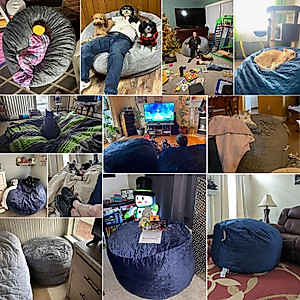 Large Bean Bag Chair: 4 ft Memory Foam Bean Bag Chairs for Adults/Kids,Bean Bag Chair with Fillings,Soft Faux Fur Fabric - Dutch Velvet, Black, 4 Foot