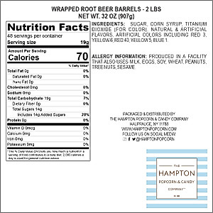 Root Beer Barrels Hard Candy - 2lb Bulk Bag (Approximately 130 pcs) - Old Fashioned Hard Candy - Individually Wrapped Bulk Candy - The Hampton Popcorn & Candy Company