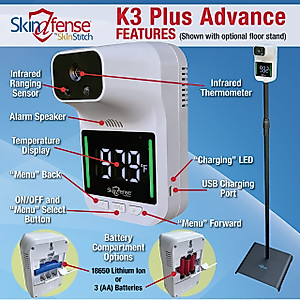 SkinDfense K3 Plus Advance Automatic Temperature Monitor – Infrared Machine with Floor Stand – Non Contact Digital Forehead Scanner System for Adults & Children
