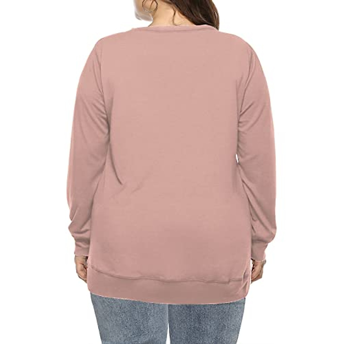 ROSRISS Plus-Size Sweatshirts for Women XL Long Sleeve Oversized Tops Crewneck Tunics 16W C-pink